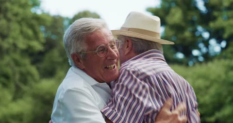 Reunion Between Two Elderly Male Friends... | Stock Video | Pond5