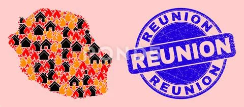 Reunion Island Map Composition of Fire and Properties and Textured ...