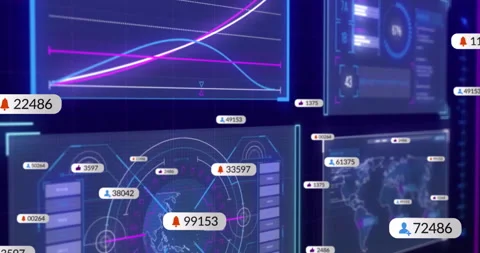 On reveal dashboard, charts rising, map ... | Stock Video | Pond5