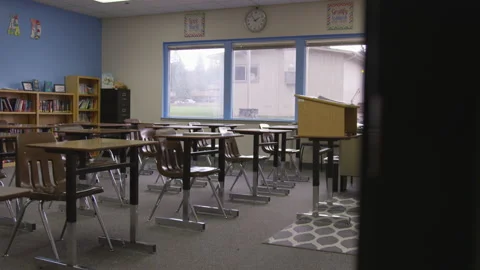 Reveal an Empty Middle School Classroom | Stock Video | Pond5