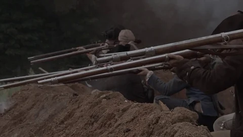 Revolutionary War U.S. muskets fire from... | Stock Video | Pond5