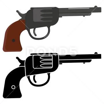Revolver black silhouette isolated on white background, vector ...
