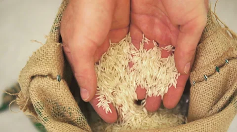 Rice Falling Through Fingers on Hands | Stock Video | Pond5