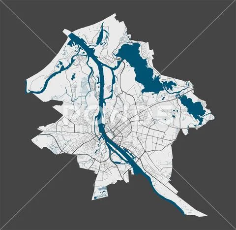 Riga map. Detailed map of Riga city poster with streets, water. ~ Clip ...