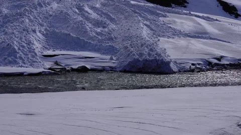 Rippling river amidst the snowy landscap... | Stock Video | Pond5