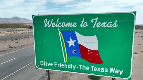 Rising aerial of Welcome to Texas sign w... | Stock Video | Pond5