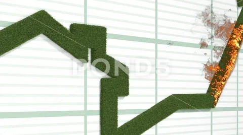Rising arrow shaped like a house with fire and explosion .: Graphic ...