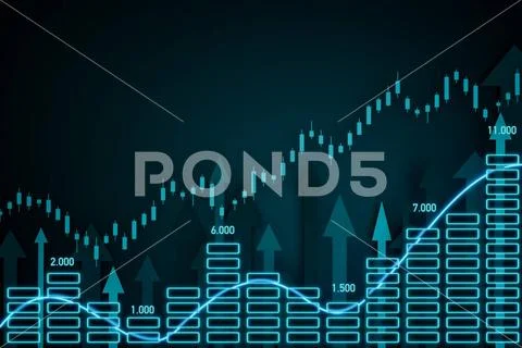 Rising chart and arrows. Bar graph and line moving up. Rising arrows ...