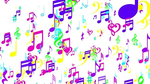 Rising colorful music notes. Exploding i... | Stock Video | Pond5