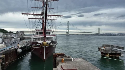 Rising up over historic sailing ship to ... | Stock Video | Pond5