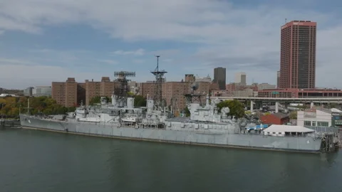 rising over Navy ship in Lake Erie revea... | Stock Video | Pond5