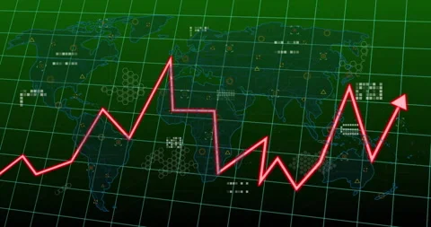 Rising red line graph animation over wor... | Stock Video | Pond5