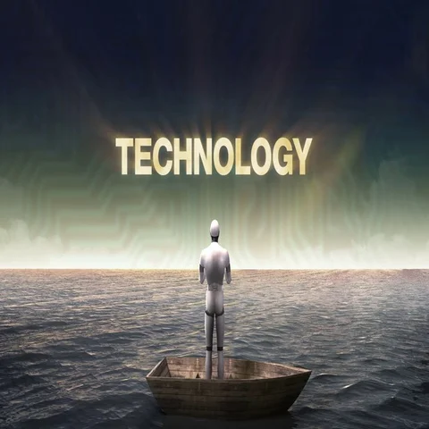 Rising typo 'TECHNOLOGY', front of Robot... | Stock Video | Pond5