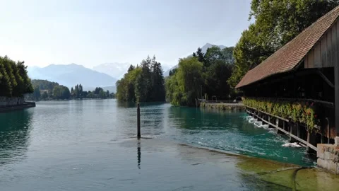 River Aare and Lake Thun in City of Thun... | Stock Video | Pond5