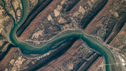 River crossing mountains aerial satellit... | Stock Video | Pond5