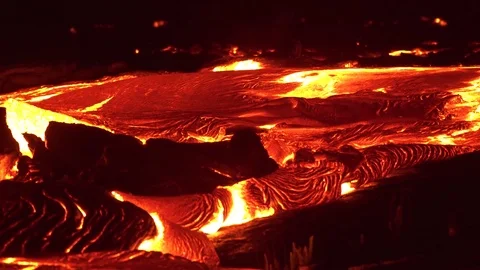 River of lava 14 Night Glowing Hot flow ... | Stock Video | Pond5