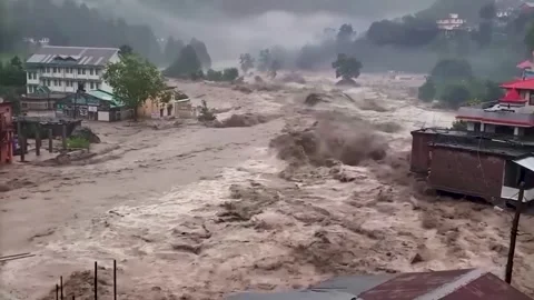 River overflowed due to heavy rainfall (... | Stock Video | Pond5