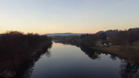 River Tyne at Hexham - Drone footage fly... | Stock Video | Pond5