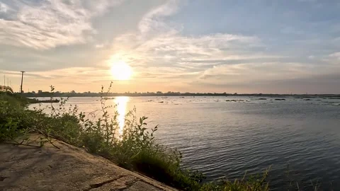 Riverside sunset video, river view at su... | Stock Video | Pond5