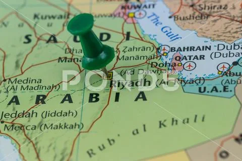 Riyadh pinned on a map of Saudi Arabia with a green pin, color of Saudi ...