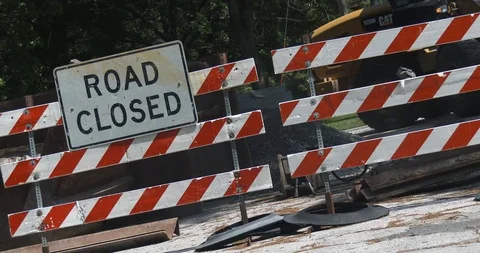 Road Closed Sign - Tilted - Wide Shot | Stock Video | Pond5