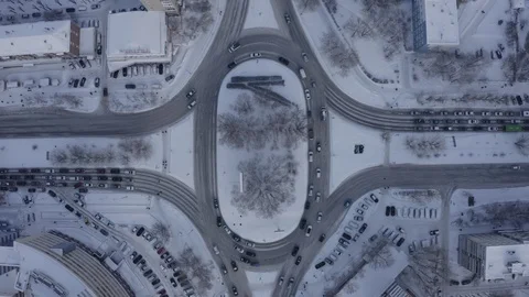 Road intersection in winter city | Stock Video | Pond5