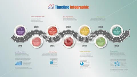 Road map timeline infographic with 7 steps circle, Vector Illustration ...