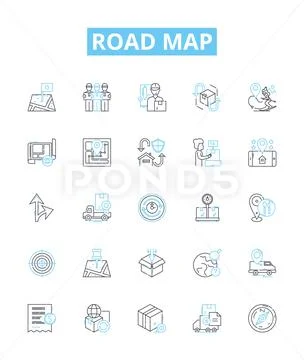 Road map vector line icons set. Route, Map, Path, Trace, Guide ...