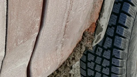 Road salt covering car and causing rust ... | Stock Video | Pond5