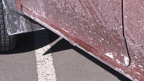 Road salt on vehicle causing rust and co... | Stock Video | Pond5