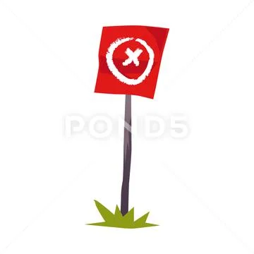 Road sign with cross prohibiting enter, cartoon flat vector ...