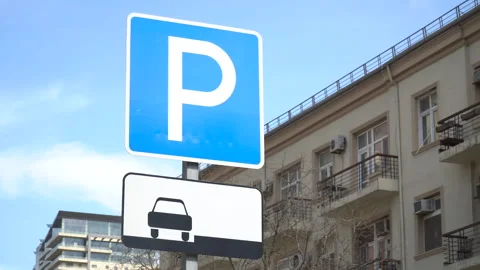 Road sign P indicating parking with buil... | Stock Video | Pond5