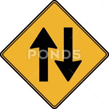 Road sign, two way traffic ahead. Vector image. Illustration #197348604