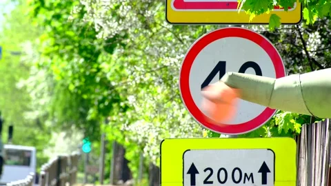 Road signs on beautiful natural backgrou... | Stock Video | Pond5
