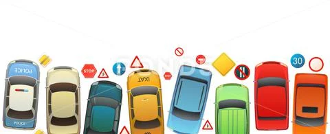 Road signs border. Auto traffic background. Specify and limit. Top view ...