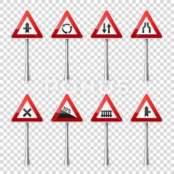 Road signs collection isolated on transparent background. Road traffic ...