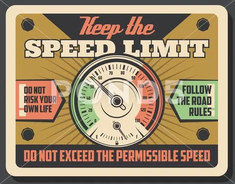Road speed limit and car speedometer: Graphic #95090861