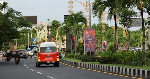 Road traffic in Bali during G20 summit w... | Stock Video | Pond5