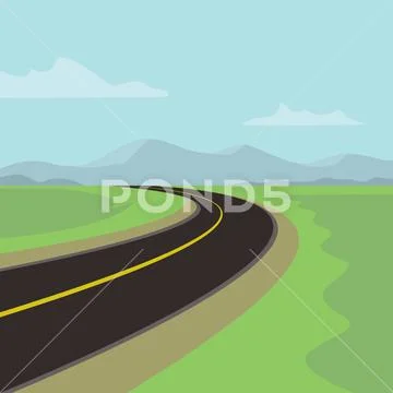 Road turns left, left curve, vector illustration: Graphic #132794877