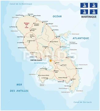 Road vector map of Martinique with flag: Graphic #103652861