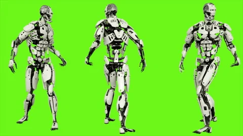 Robot android look back. Realistic loope... | Stock Video | Pond5