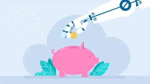 Robot arm putting golden coin money into... | Stock Video | Pond5