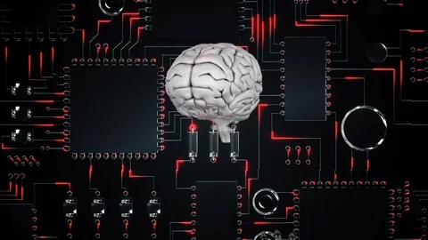 Robot arm touches rotating human brain | Stock Video | Pond5