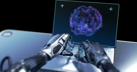 Robot arms typing on laptop keyboard | Stock Video | Pond5