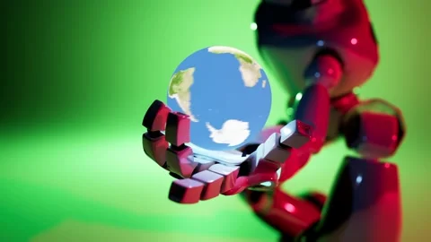 robot closeup animation with rotating ea... | Stock Video | Pond5
