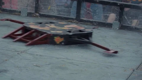 Robot combat battle bot with axes as wea... | Stock Video | Pond5