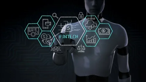 Robot, cyborg touching Fin-tech icon and... | Stock Video | Pond5