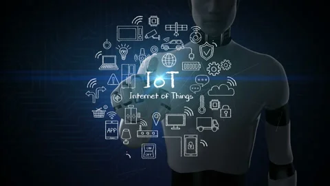 Robot, cyborg touching IoT, Hand drawing... | Stock Video | Pond5
