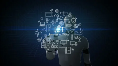 Robot, cyborg touching IoT, Hand drawing... | Stock Video | Pond5