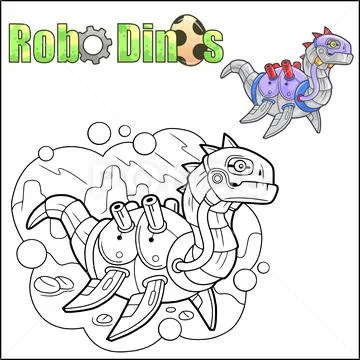 Robot dinosaur, coloring page for kids Illustration #296222888